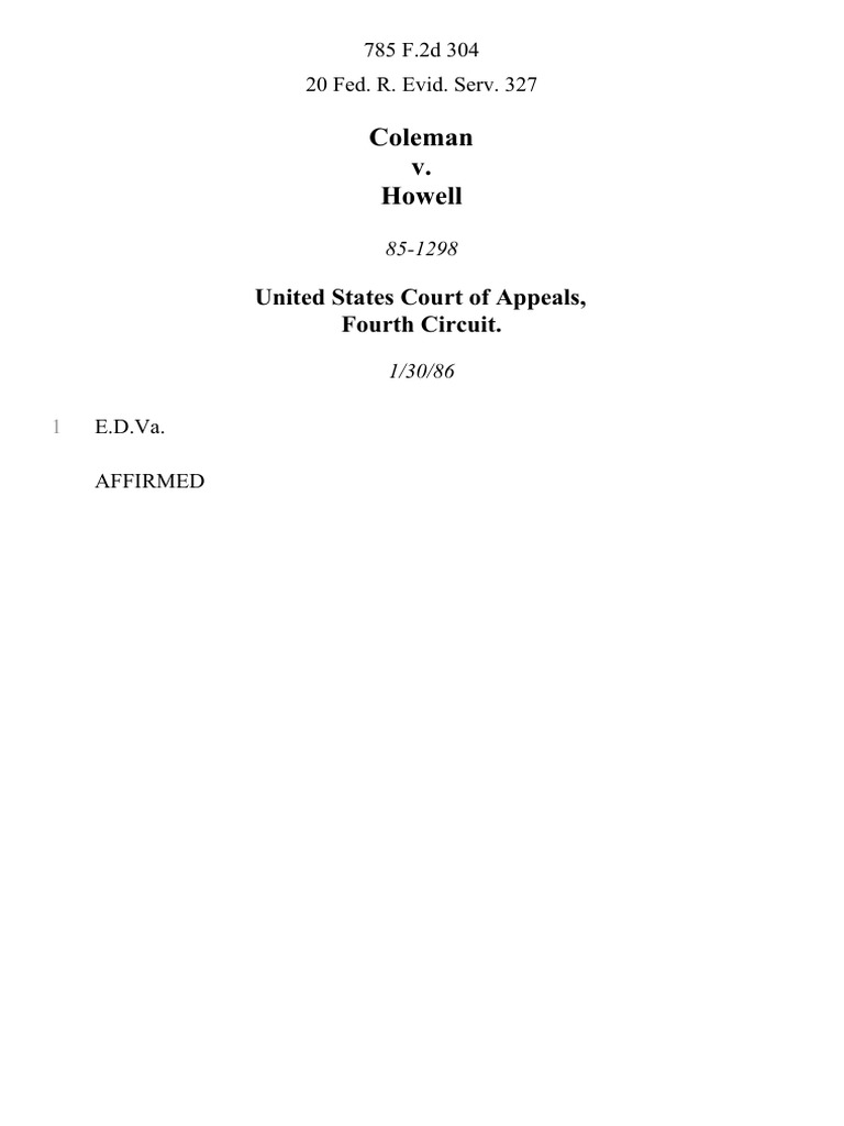 Coleman v. Howell, 785 F.2d 304, 4th Cir. (1986) | PDF