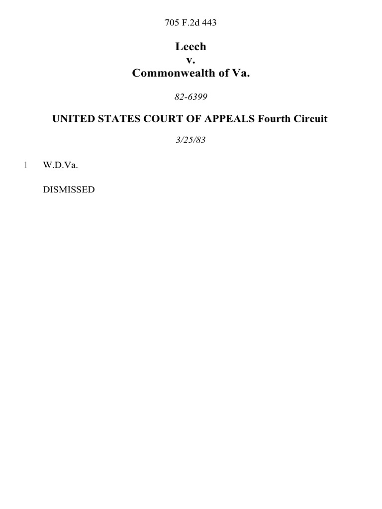 Leech v. Commonwealth of Va, 705 F.2d 443, 4th Cir. (1983) | PDF