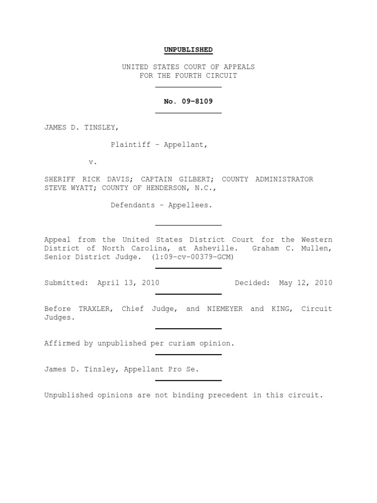 Tinsley v. Davis, 4th Cir. (2010) | PDF | Politics | Social Science
