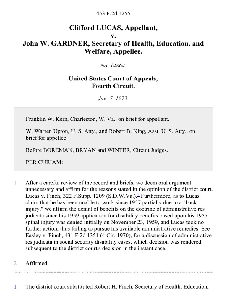 Clifford Lucas v. John W. Gardner, Secretary of Health, Education, and ...
