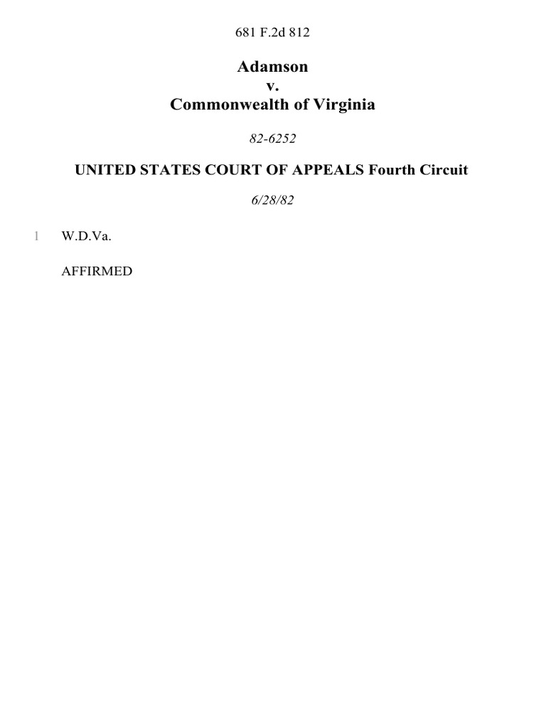 Adamson v. Commonwealth of Virginia, 681 F.2d 812, 4th Cir. (1982) | PDF