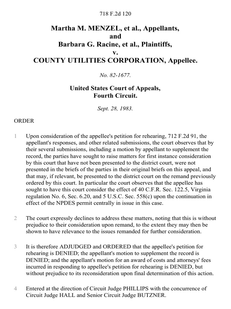 Martha M. Menzel, and Barbara G. Racine v. County Utilities Corporation ...