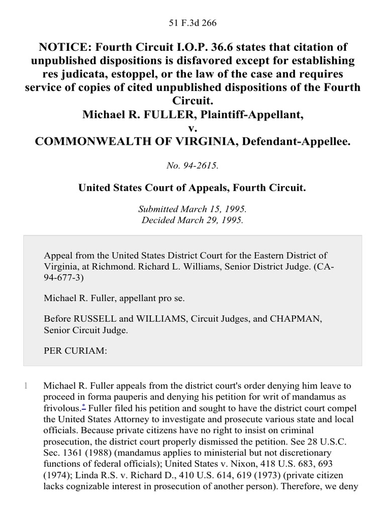 Michael R. Fuller v. Commonwealth of Virginia, 51 F.3d 266, 4th Cir ...