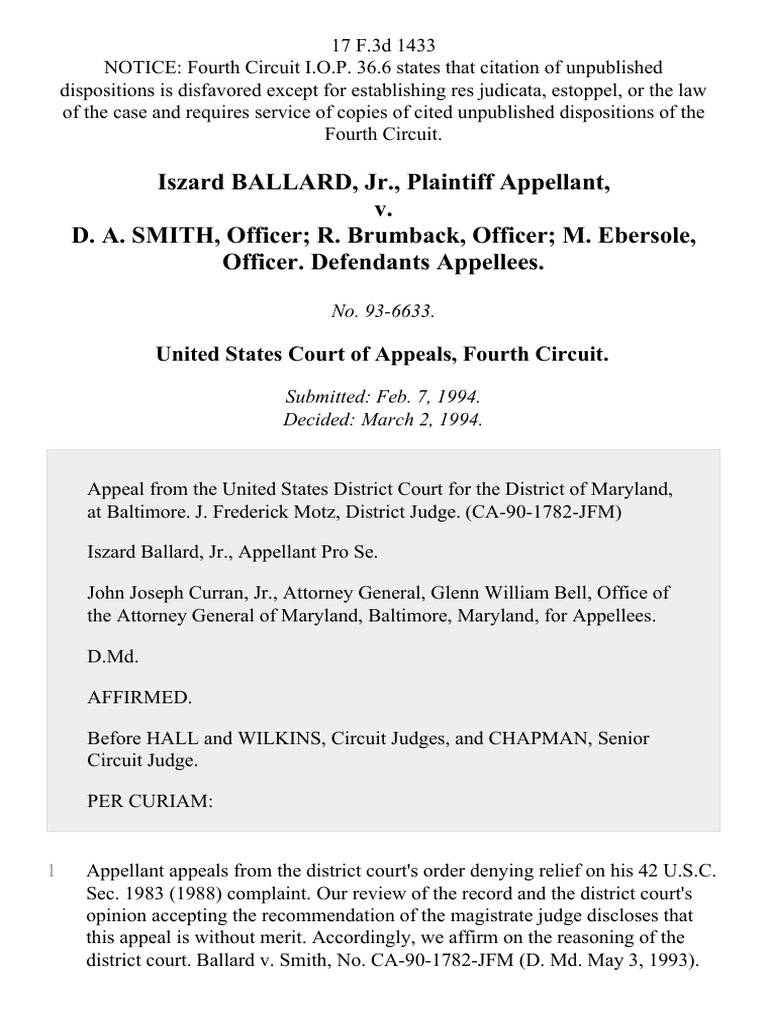 Iszard Ballard, Jr. v. D. A. Smith, Officer R. Brumback, Officer M ...