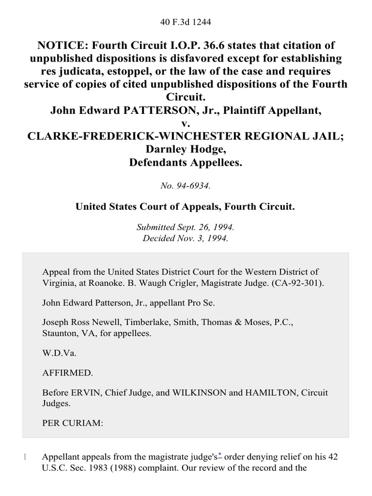 Appeal Affirmed: Patterson v. Jail Case | PDF | Law