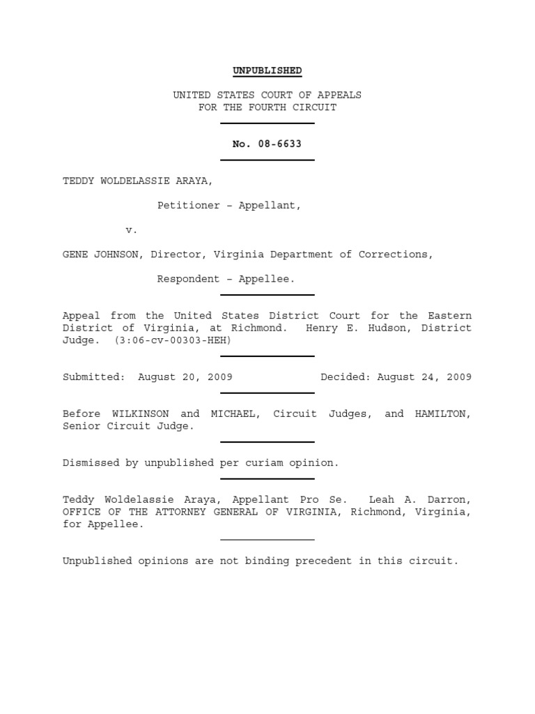 Araya v. Johnson, 4th Cir. (2009) | PDF
