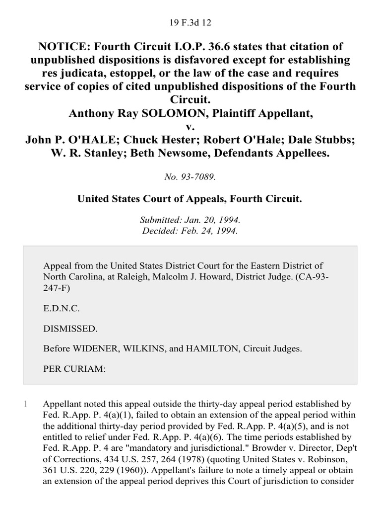 Anthony Ray Solomon v. John P. O'Hale Chuck Hester Robert O'Hale Dale ...
