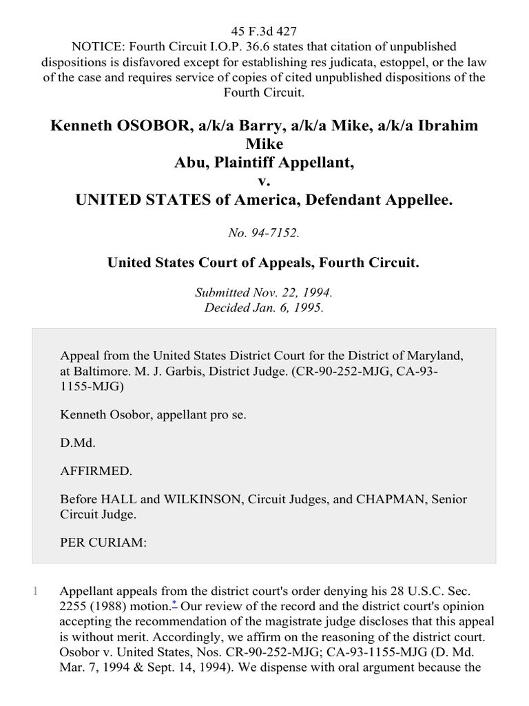 Fourth Circuit Affirms Denial of 2255 Motion | PDF | Politics | Sports ...