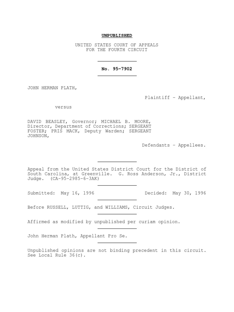 Plath v. Beasley, 4th Cir. (1996) | PDF