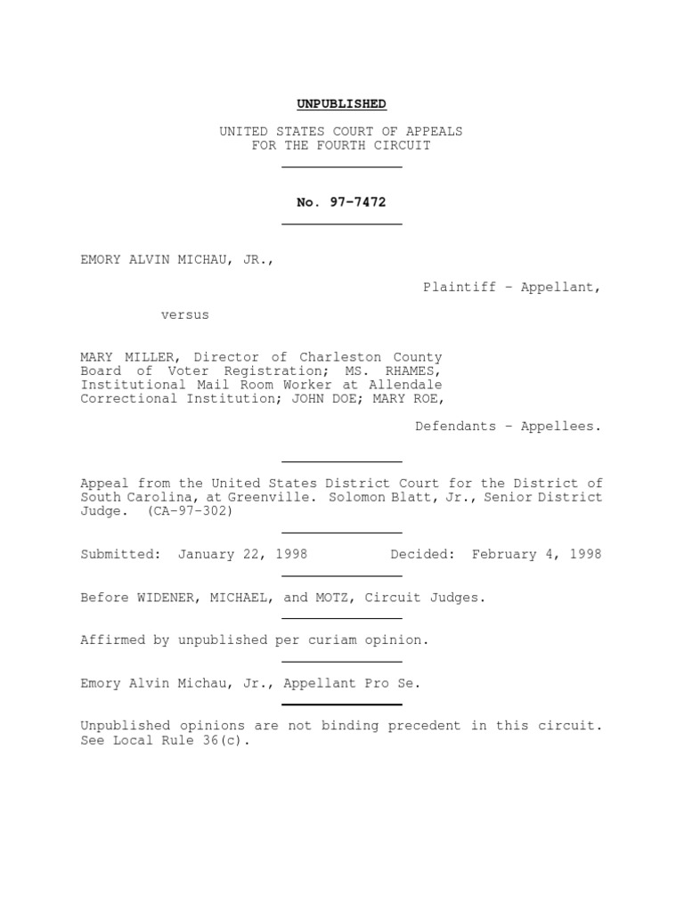 Michau v. Miller, 4th Cir. (1998) | PDF