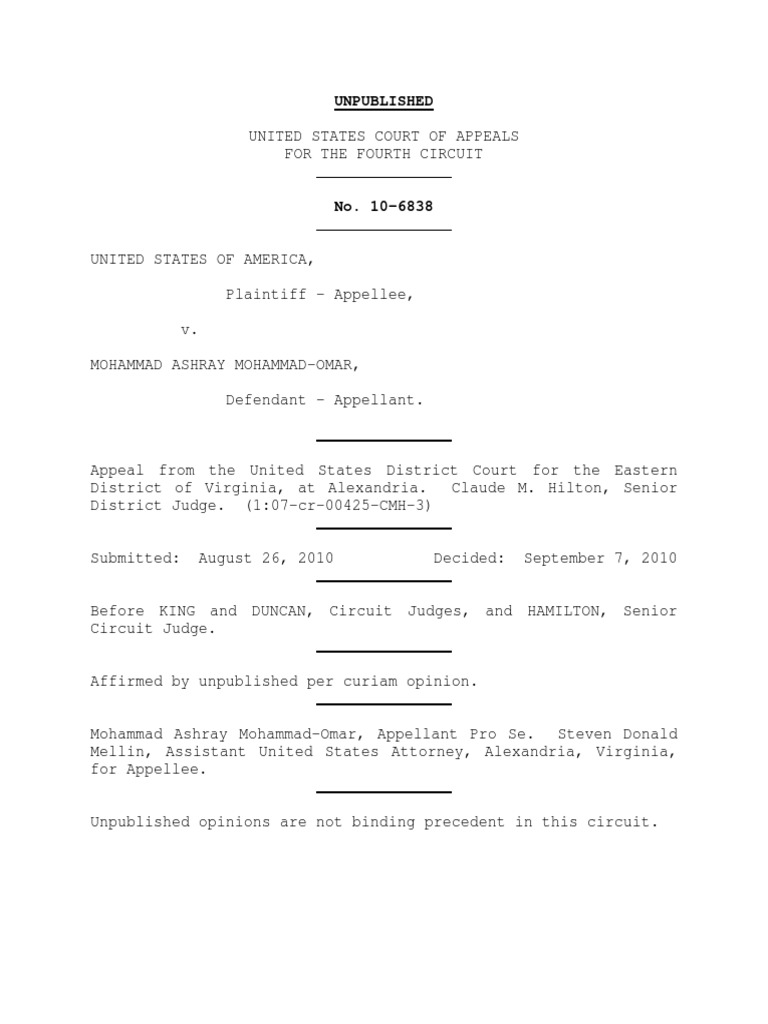 Fourth Circuit Ruling on Mohammad-Omar Appeal | PDF | Social Science