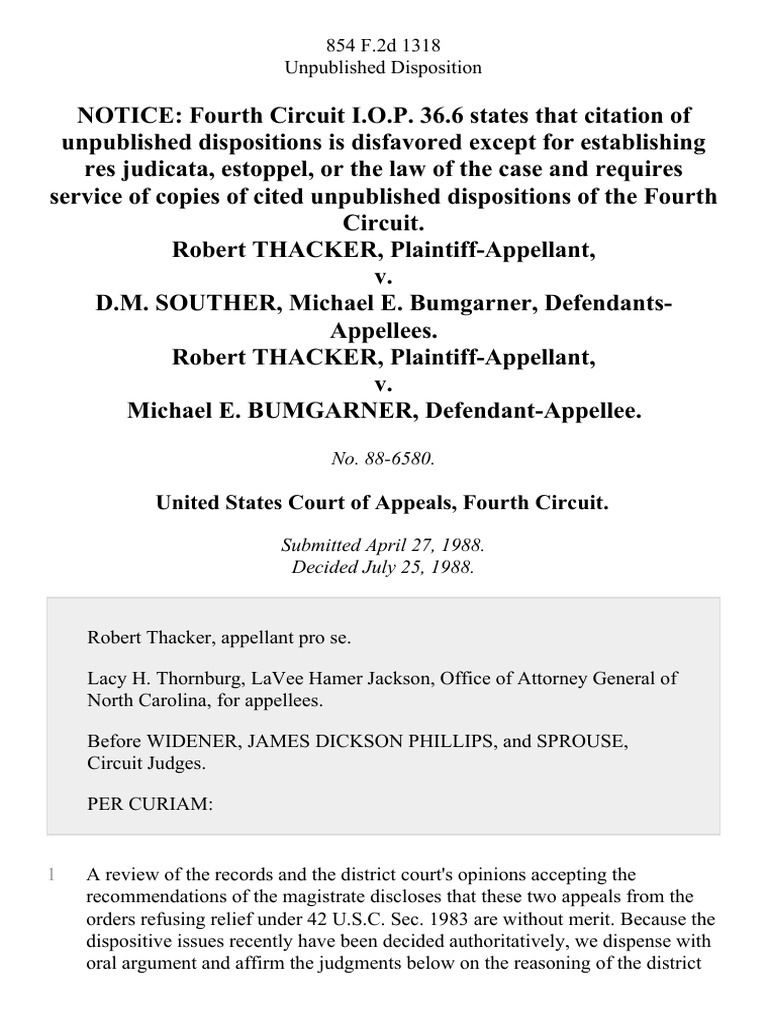 Robert Thacker v. D.M. Souther, Michael E. Bumgarner, Robert Thacker v. Michael E. Bumgarner ...