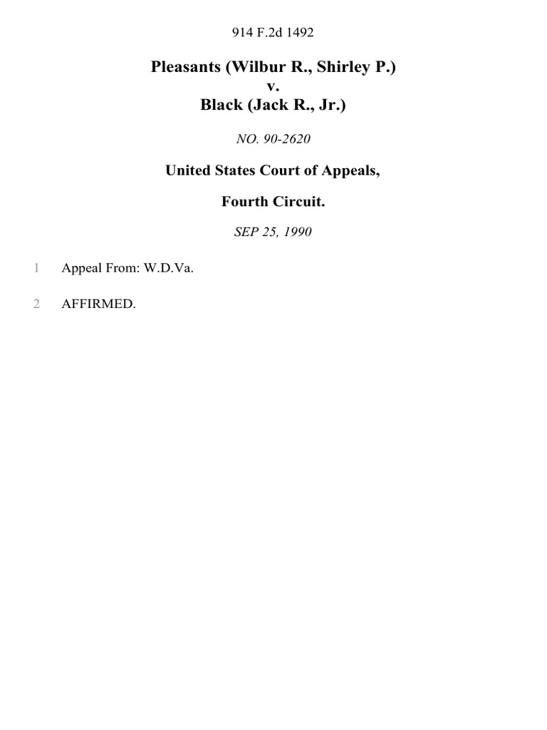 Pleasants (Wilbur R., Shirley P.) v. Black (Jack R., JR.), 914 F.2d ...