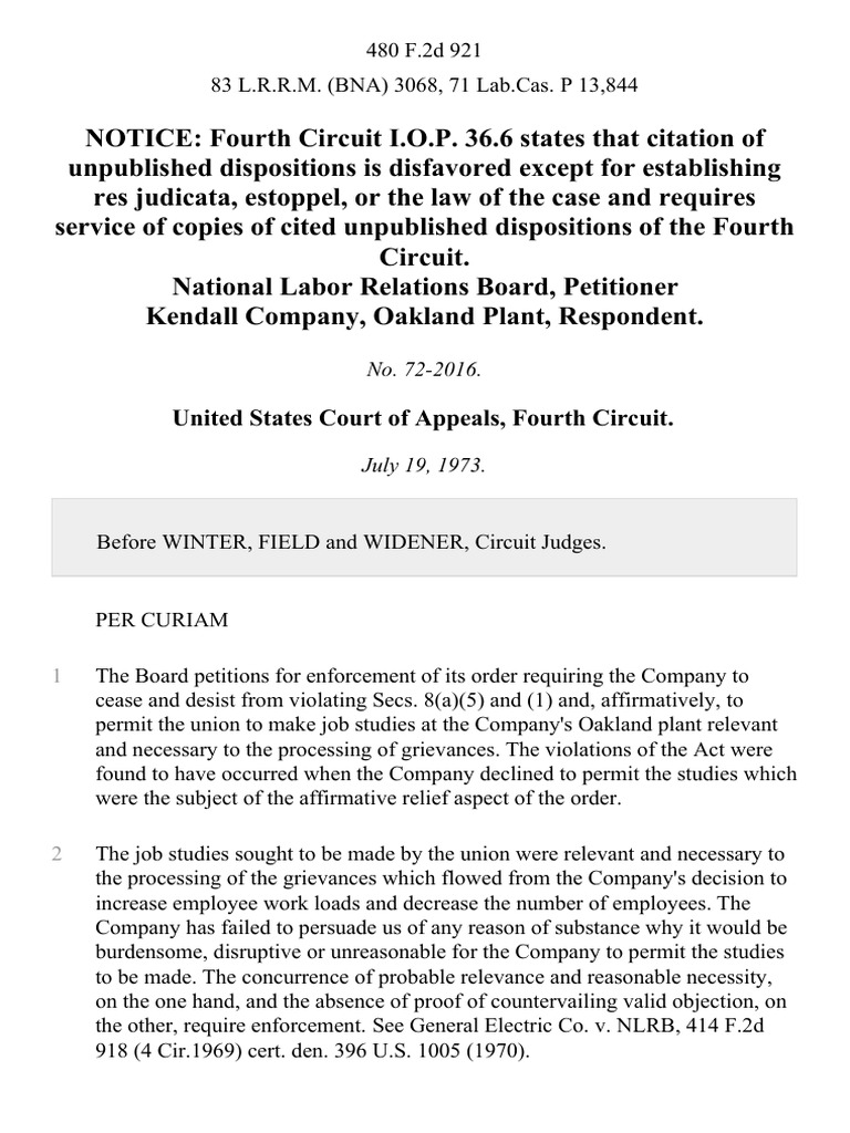 NLRB vs. Kendall Co.: Job Study Enforcement | PDF