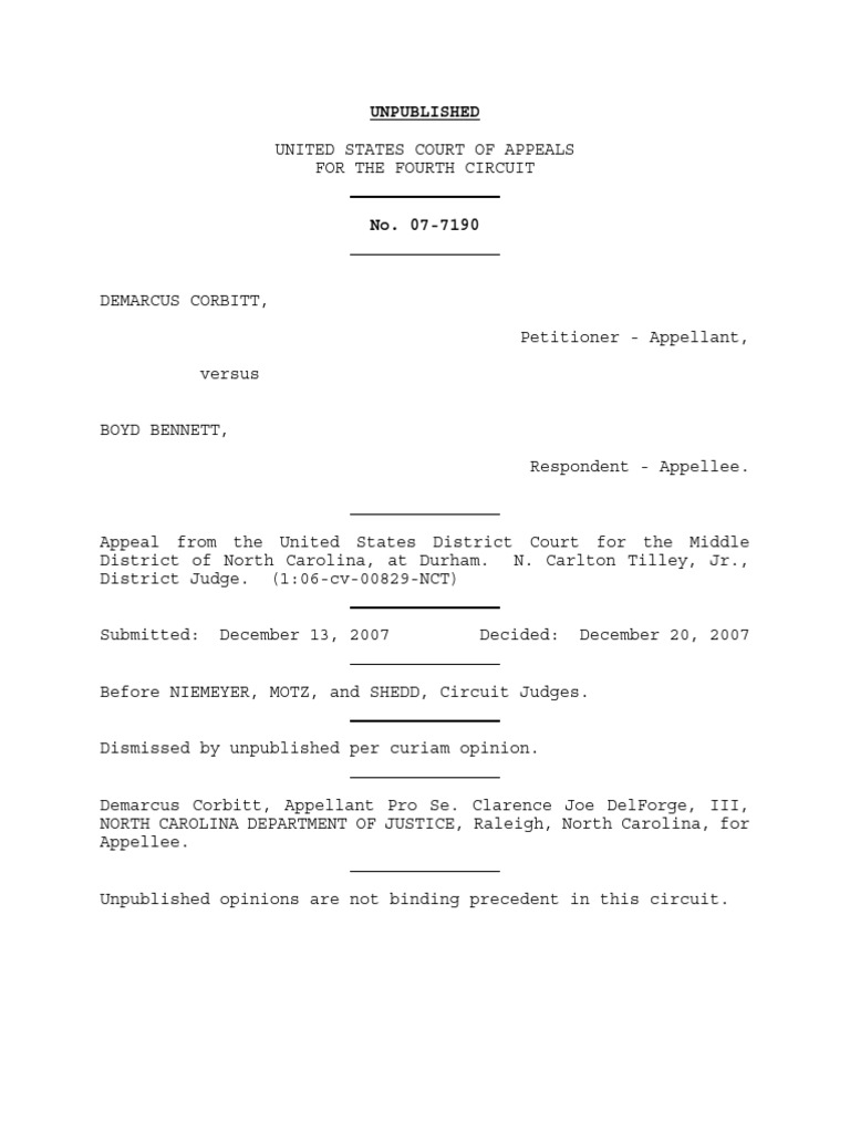 Corbitt v. Bennett Appeal Dismissed | PDF