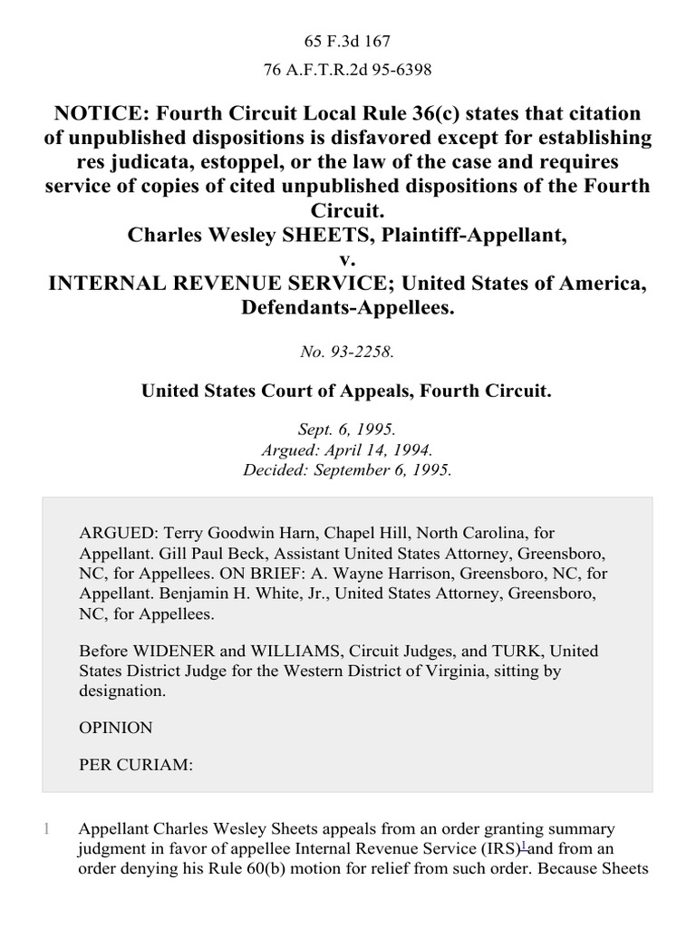 Charles Wesley Sheets v. Internal Revenue Service United States of ...