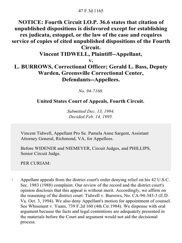Vincent Tidwell v. L. Burrows, Correctional Officer Gerald L. Bass ...