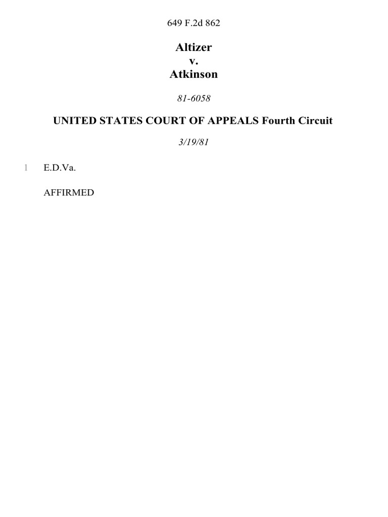 Altizer v. Atkinson, 649 F.2d 862, 4th Cir. (1981) | PDF