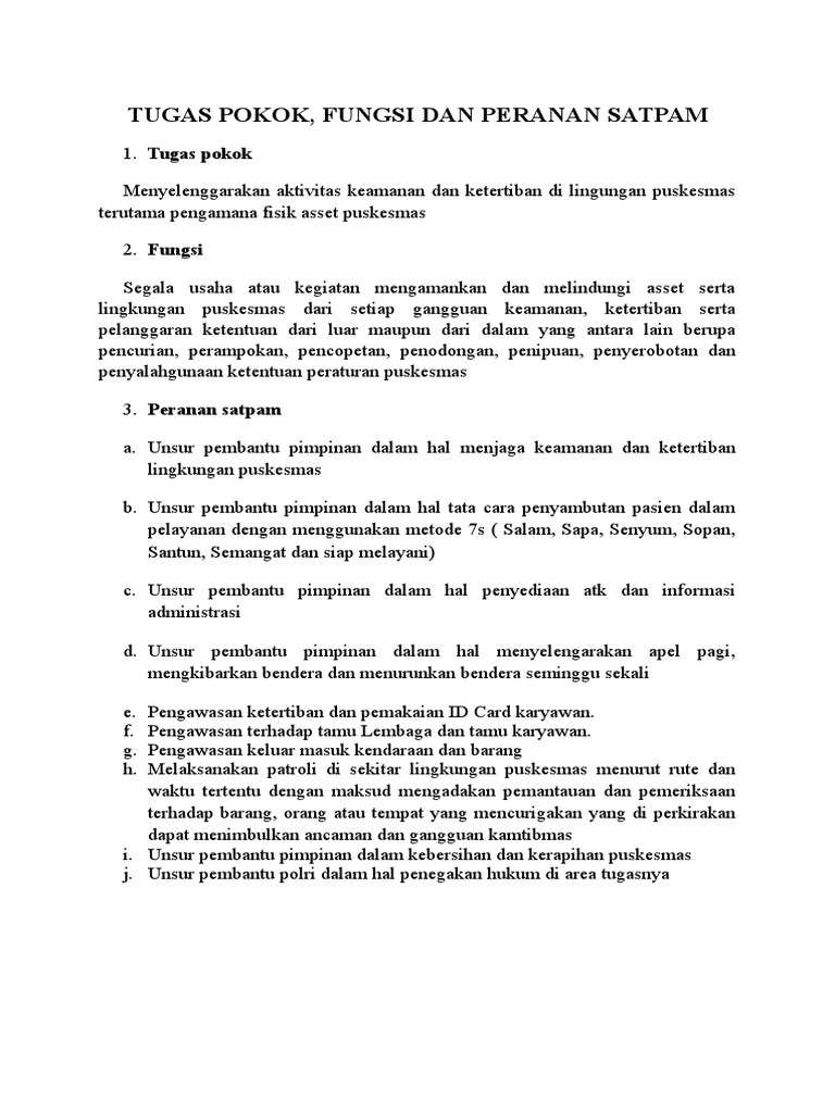 TUGAS POKOK Satpam | PDF