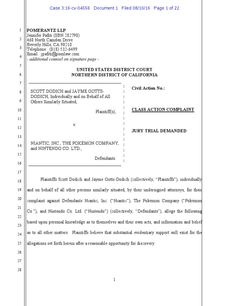 Pokemon Go Class Action Lawsuit