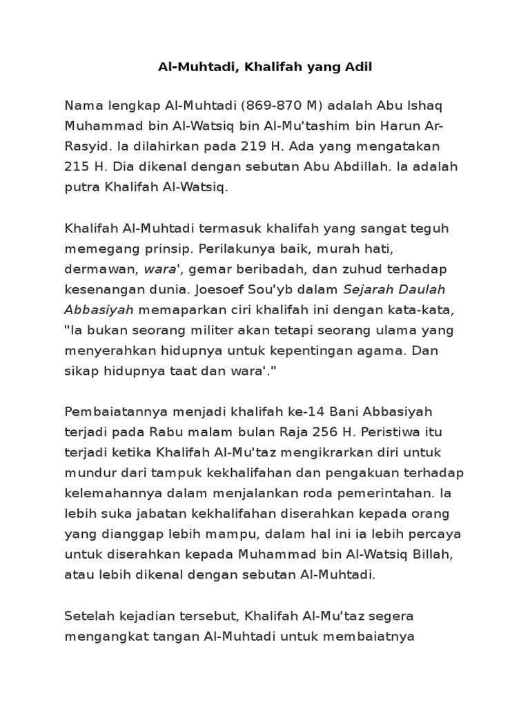 Al-Muhtadi, Khalifah Yang Adil | PDF