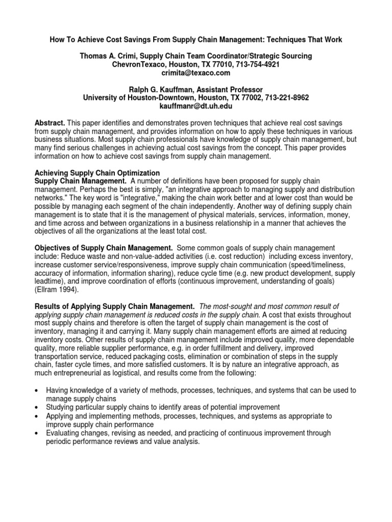 How To Achieve Cost Savings From Supply Chain Management Techniques ...