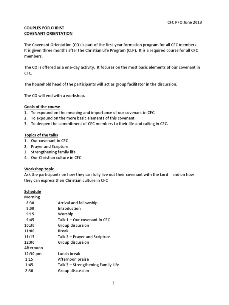 CFC Covenant Orientation Overview | PDF | Covenant (Biblical) | Prayer