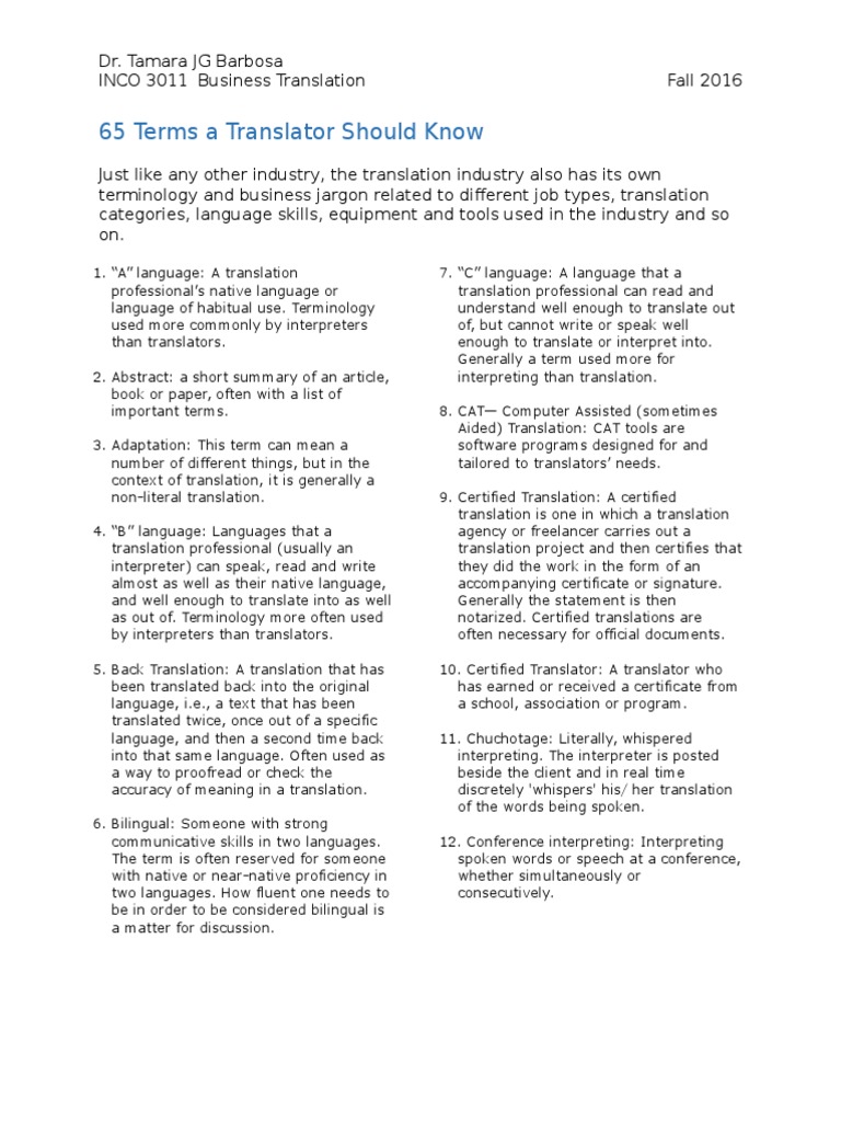 Key Terms in Translation Industry | PDF | Translations | Language ...