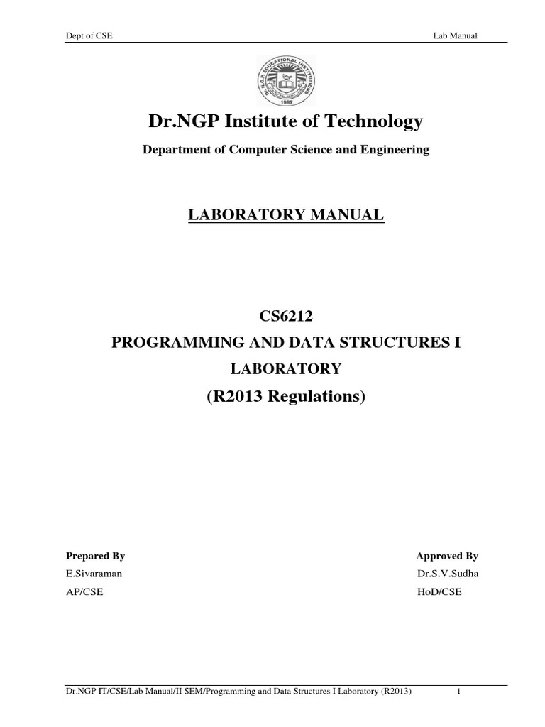 CSE Lab Manual: Programming & Data Structures | PDF | String (Computer Science) | C (Programming ...