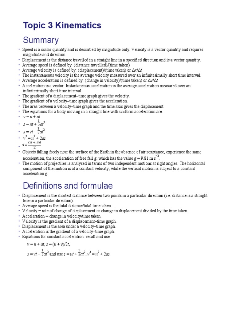 Topic 3 Kinematics