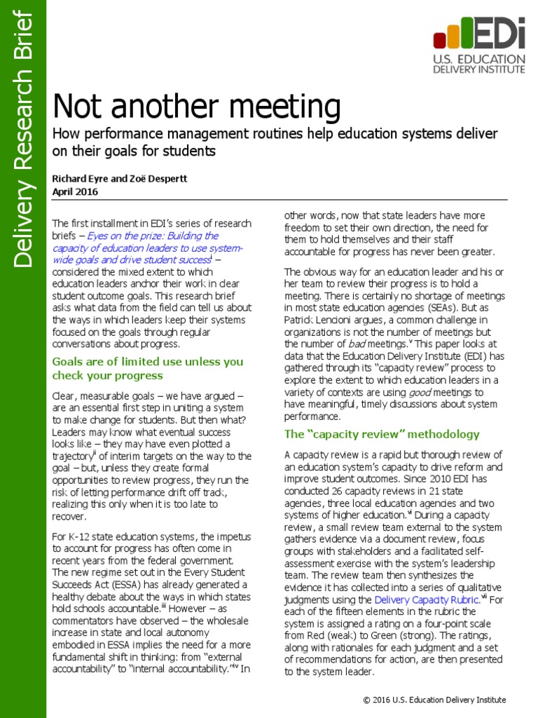 Not Another Meeting: How Performance Management Routines Help Education ...