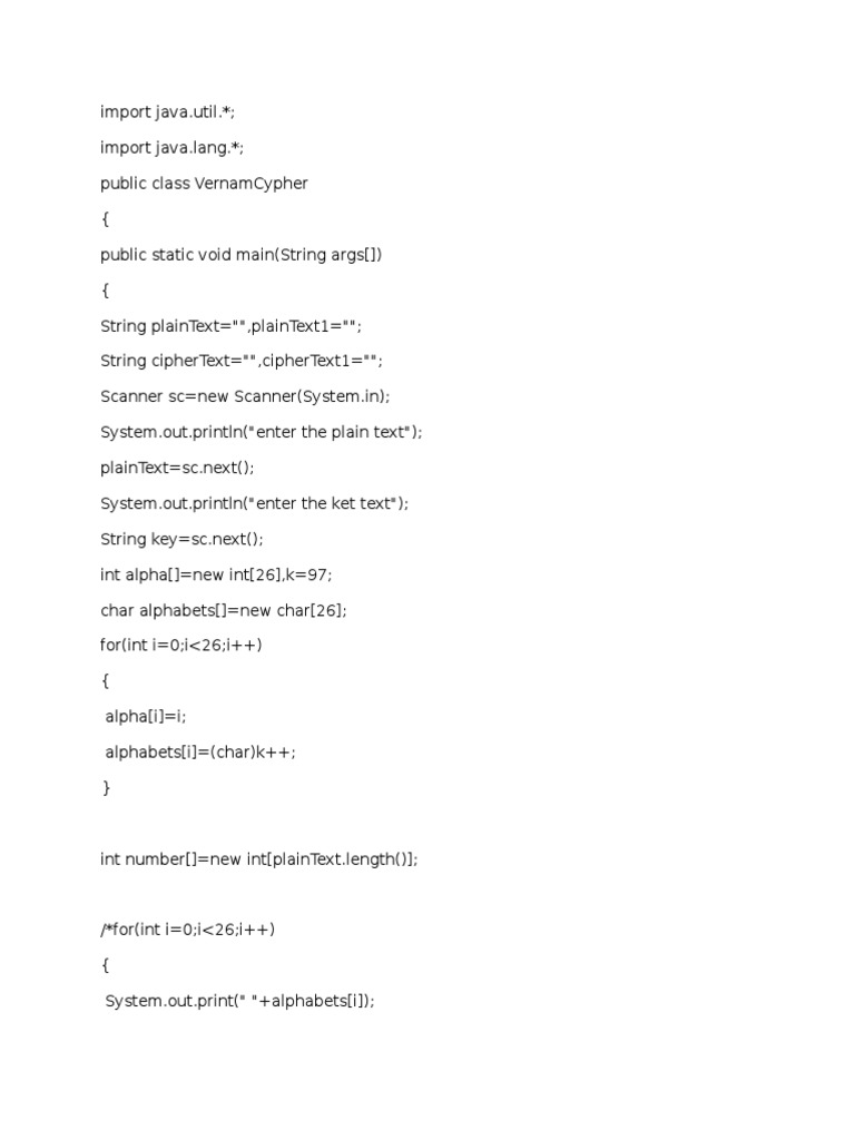 Vernam Cipher Program in Java | PDF