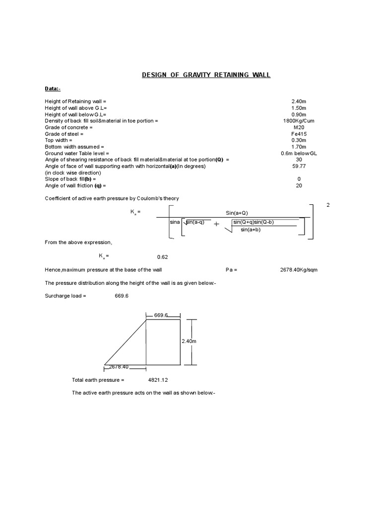 Gravity Retaining Wall Design Overview | PDF | Mechanics | Civil ...