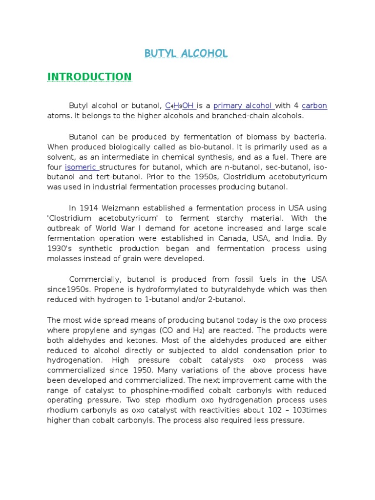 Butyl Alcohol: C H OH Primary Alcohol Carbon | PDF | Chemical ...