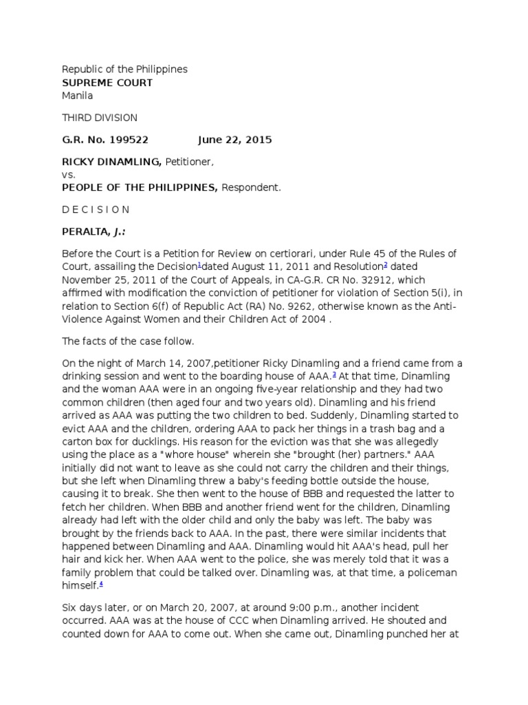 RA 9262 Sample Case and Elements.docx | Victimology | Crimes