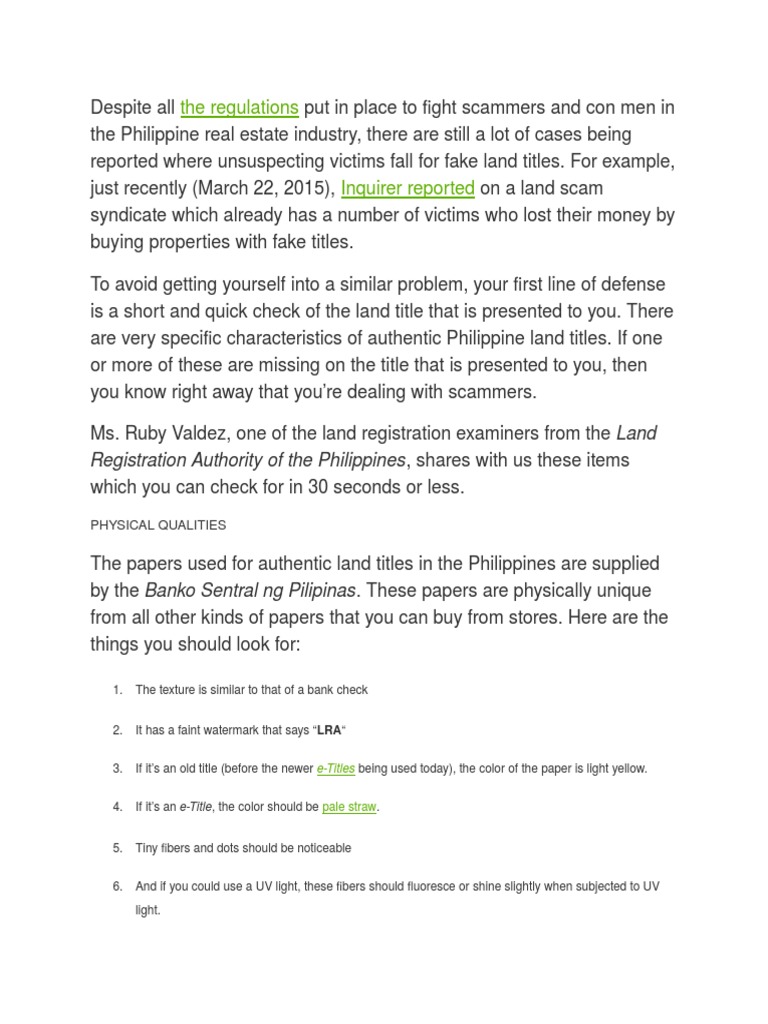 Land Title How To Know If Fake or Not | PDF | Authentication ...