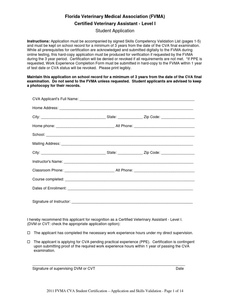 Fvma Student Certification - Application and Skills Validation | PDF ...