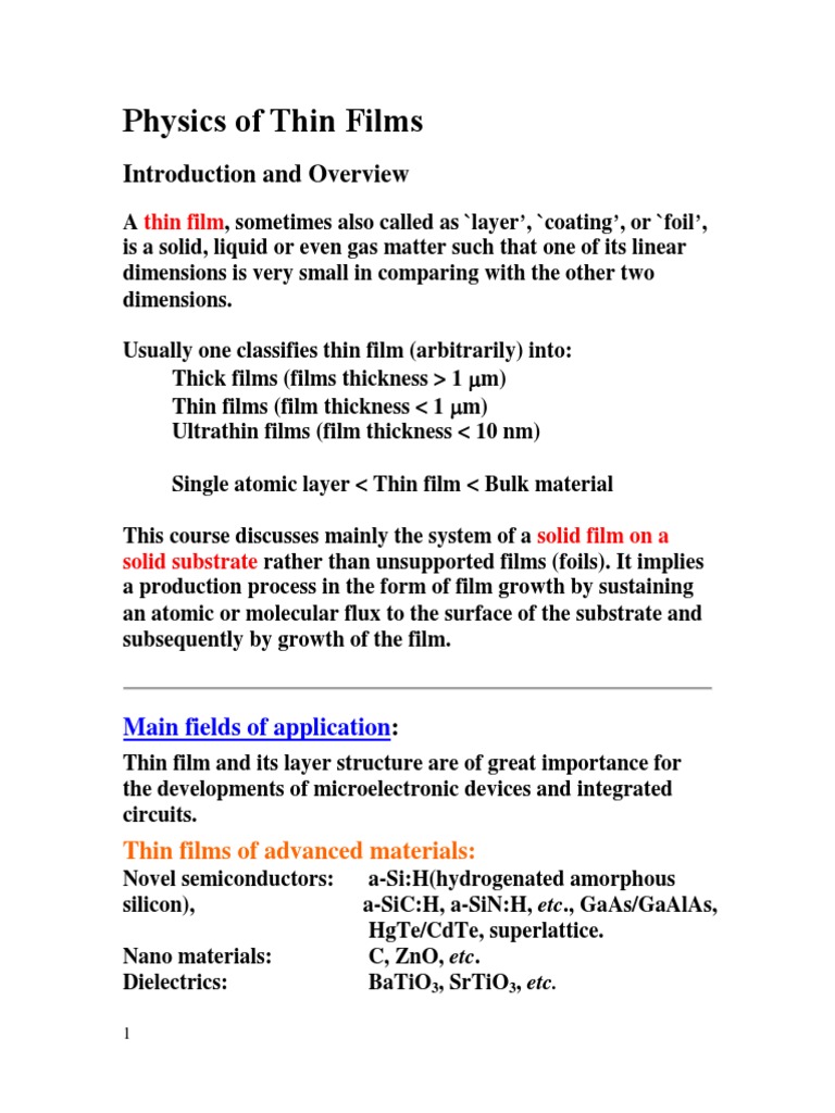 Physics of Thin Films | PDF | Sputtering | Epitaxy