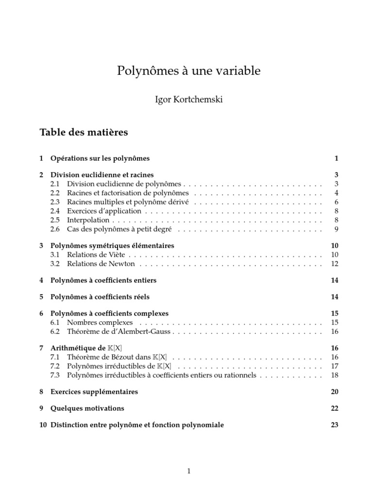 Introduction aux polynômes à une variable | PDF | Polynôme | Nombre réel