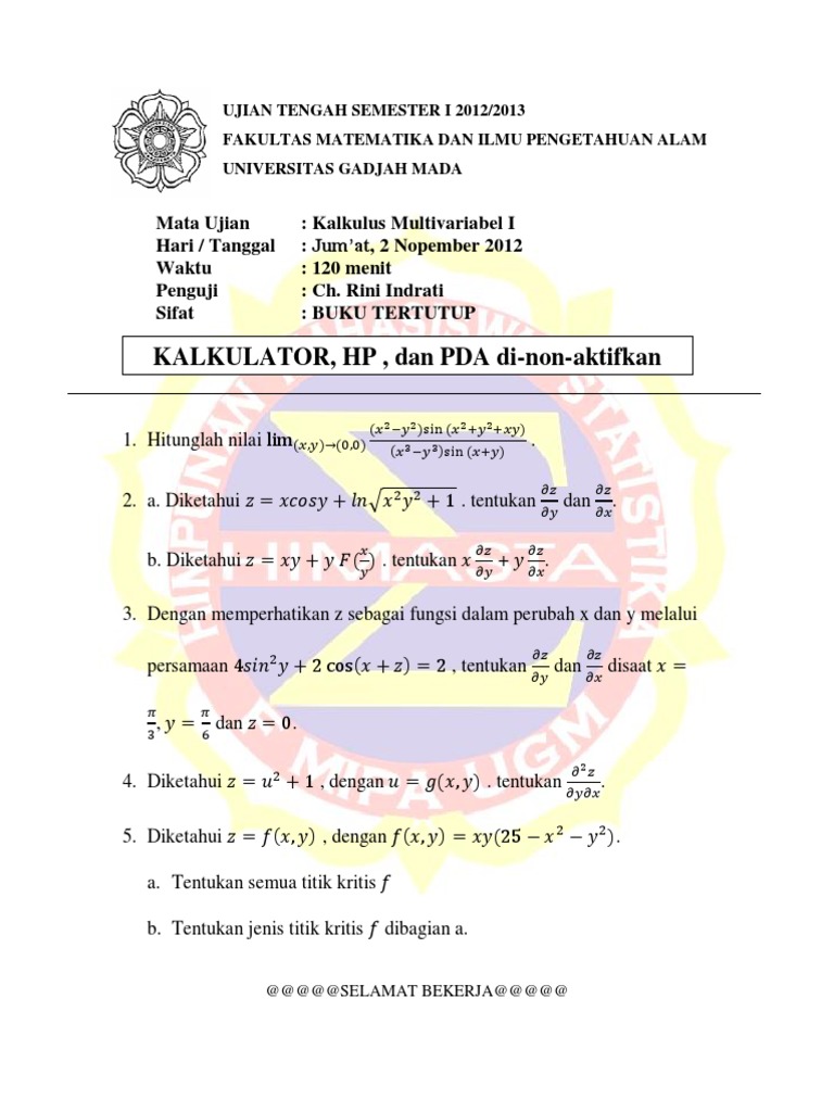 Ujian Kalkulus Multivariabel UGM | PDF