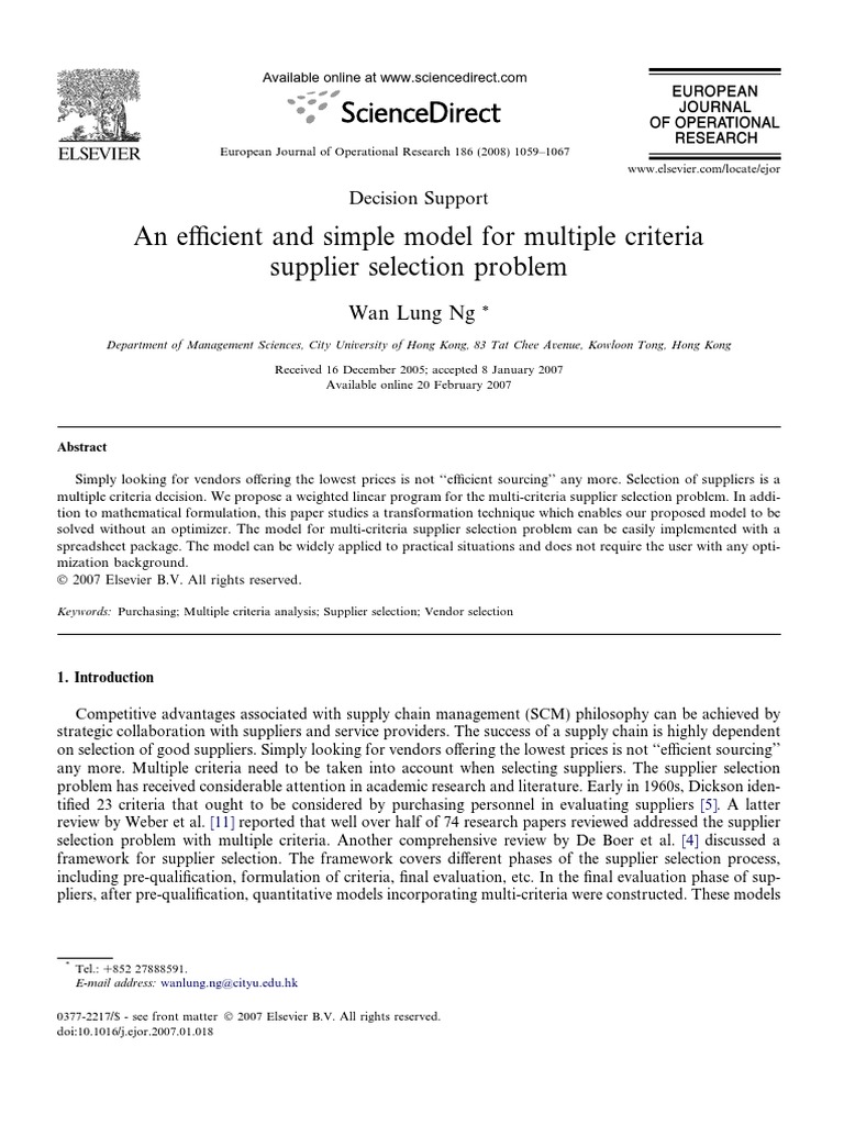An Efficient and Simple Model For Multiple Criteria | PDF | Supply ...