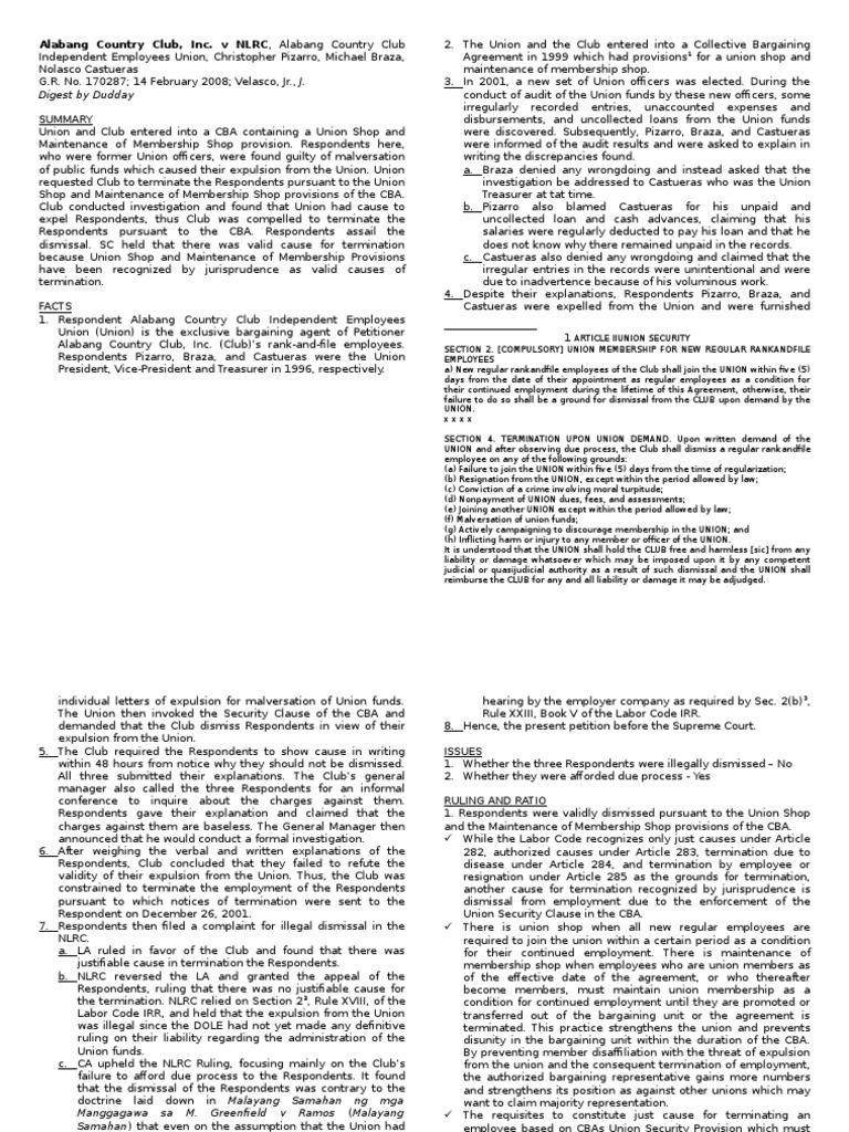 099 Alabang Country Club V NLRC (2008) | PDF | Employment | Government