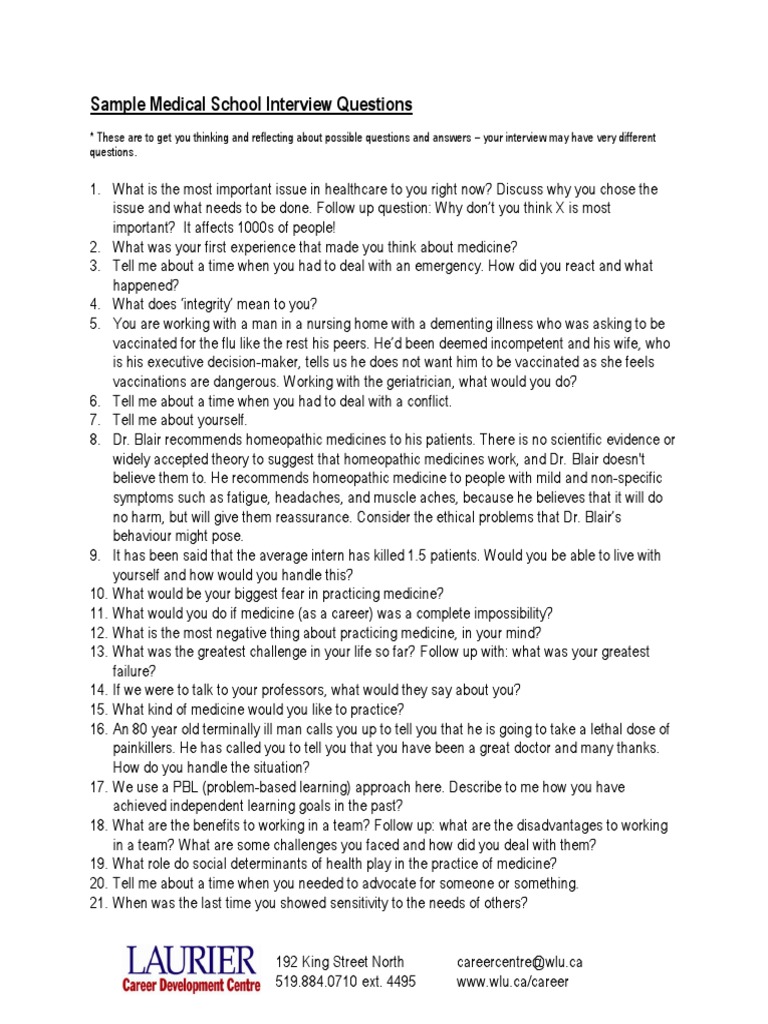 Preparing For A Successful Medical School Interview Sample Questions ...