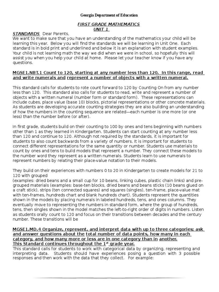 Unit 1 1st Grade Parent Letter | PDF | Communication | Learning