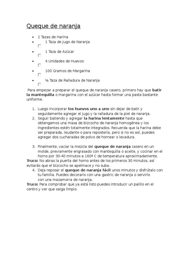 Queque de Naranja | PDF