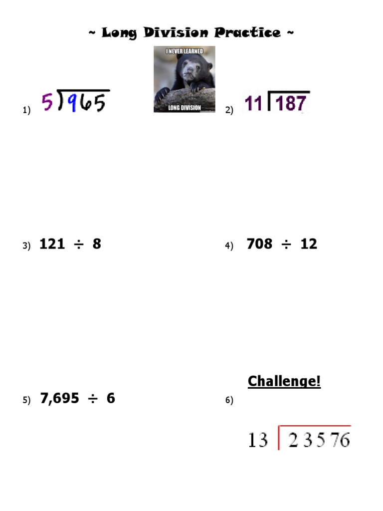 Long Division Practice | PDF
