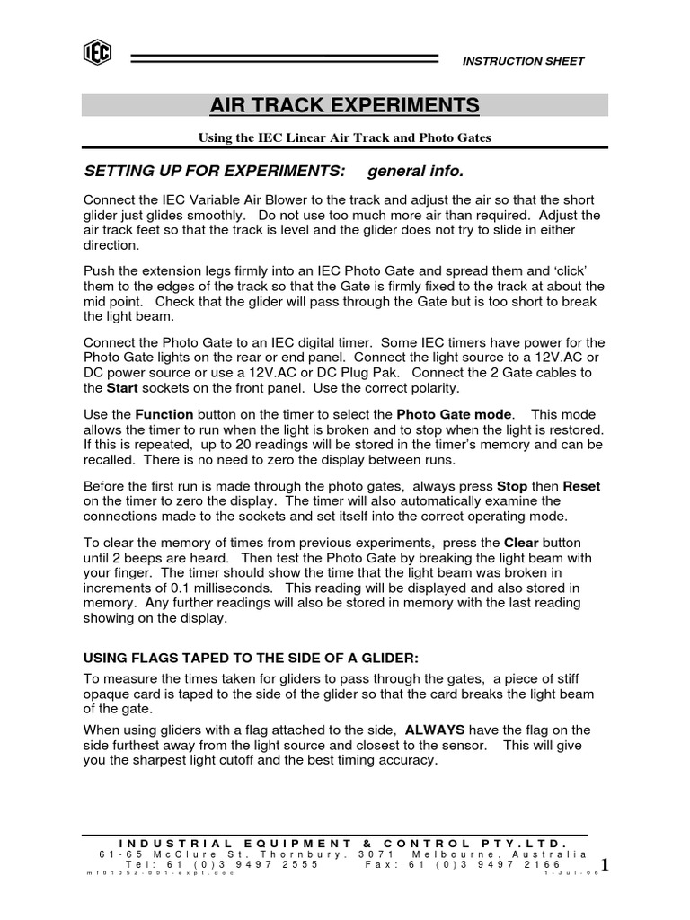 Air Track Experiment | PDF | Collision | Mass