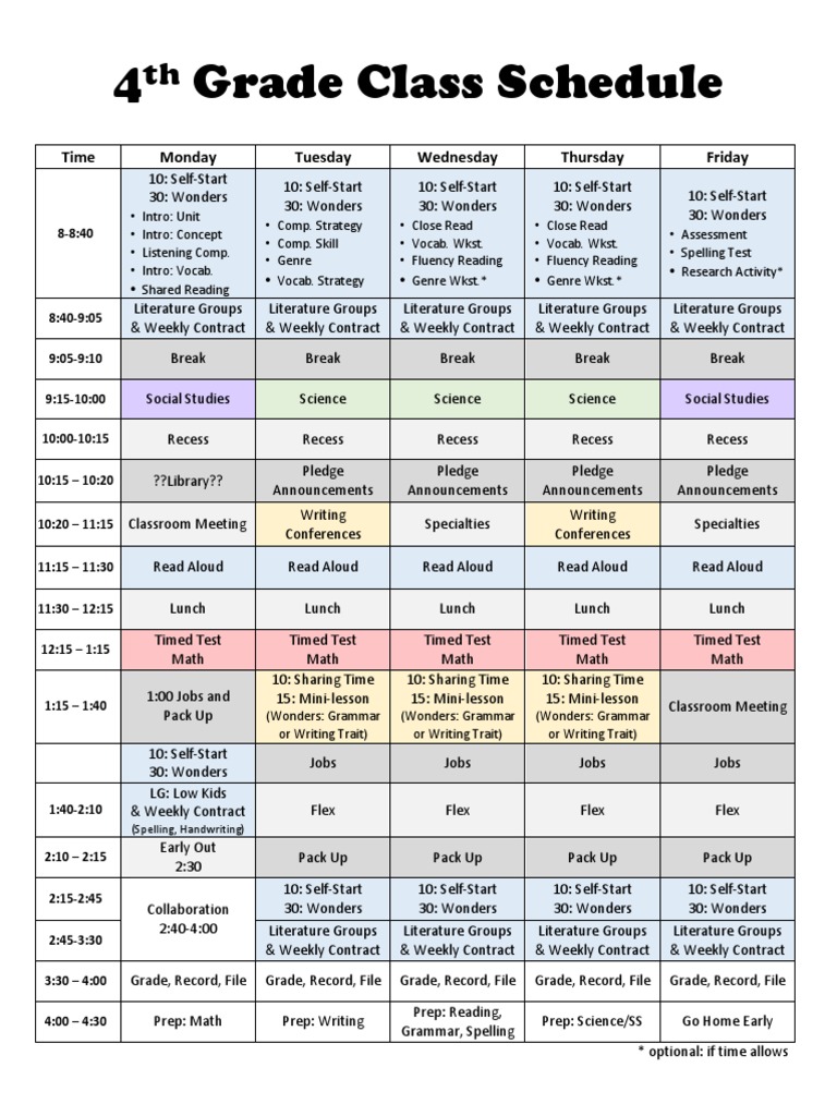 Weekly Teaching Schedule 4th Grade | PDF | Foreign Language Studies
