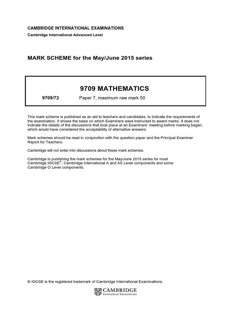 9709 s15 Ms 72 PDF | Download Free PDF | Gce Advanced Level (United ...