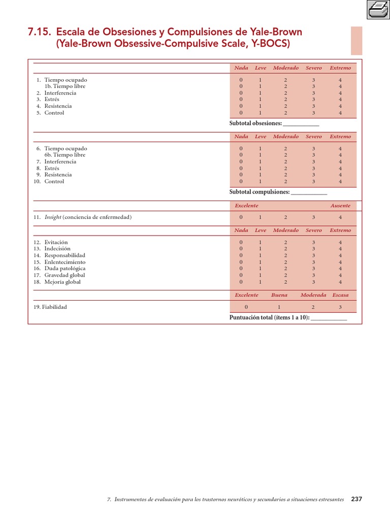 Escala de Obsesiones y Compulsiones de Yale-Brown | PDF